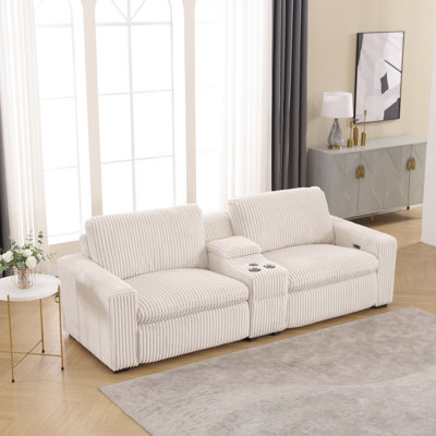 Latitude Run® Annistyn 86.6'' Wide Modern Corduroy Square Arm Power Reclining Loveseat With USB ...